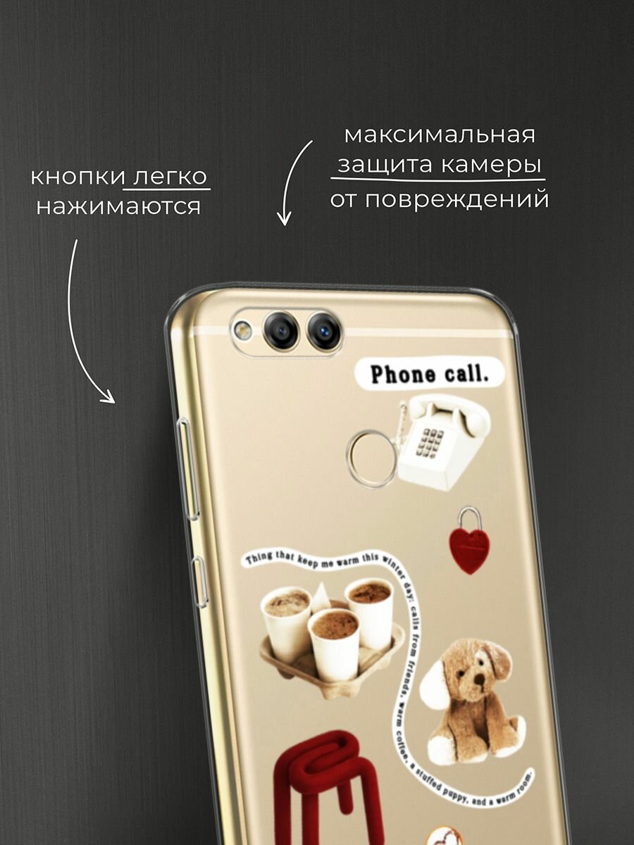 Чехол на Honor 7X / Хонор 7Х с принтом "Phone call", прозрачный — фото 1