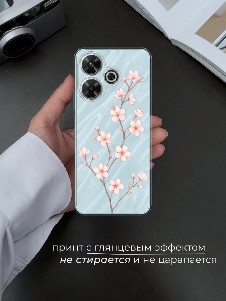 Чехол на Сяоми Редми Ноут 13R/Редми 13/Поко М6 4G/M6 Плюс с принтом "Веточка сакуры 2" — фото 1