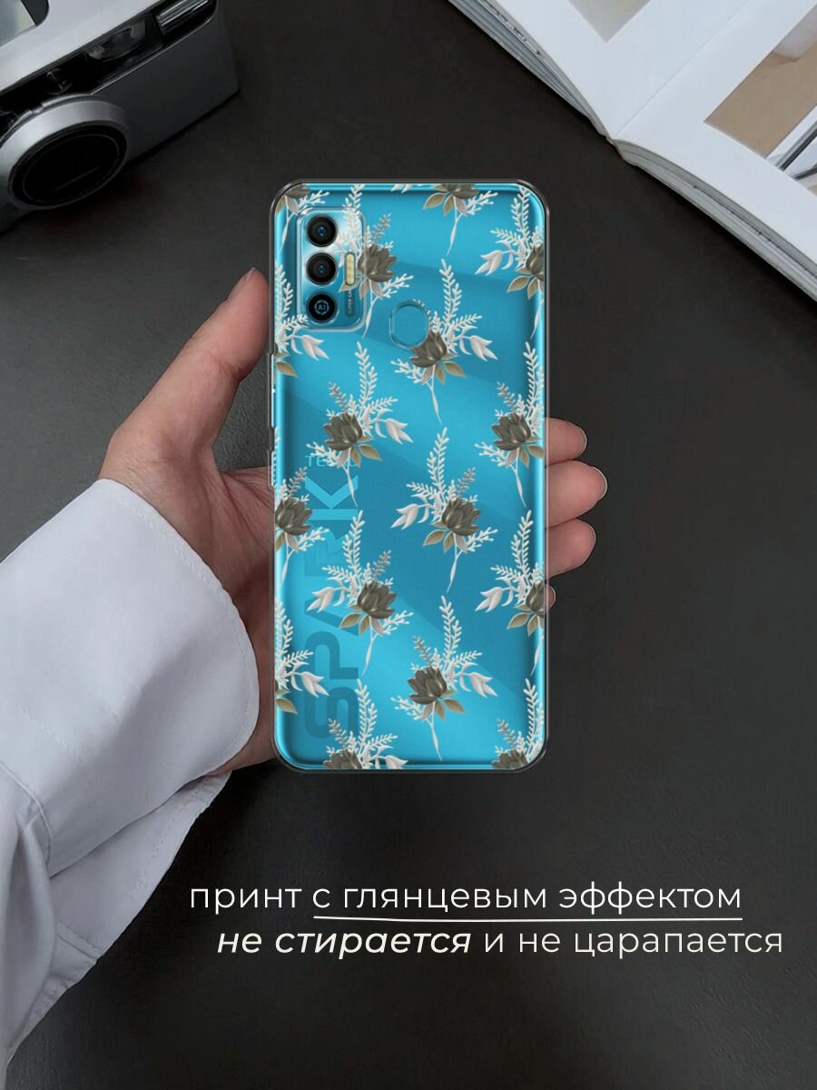 Чехол на Tecno Spark 7 / Техно Спарк 7 с принтом "Паттерн цветы сепия" — фото 1