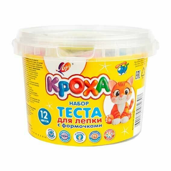 Тесто для лепки Луч 12 цветов с формочками, пластиковое ведро