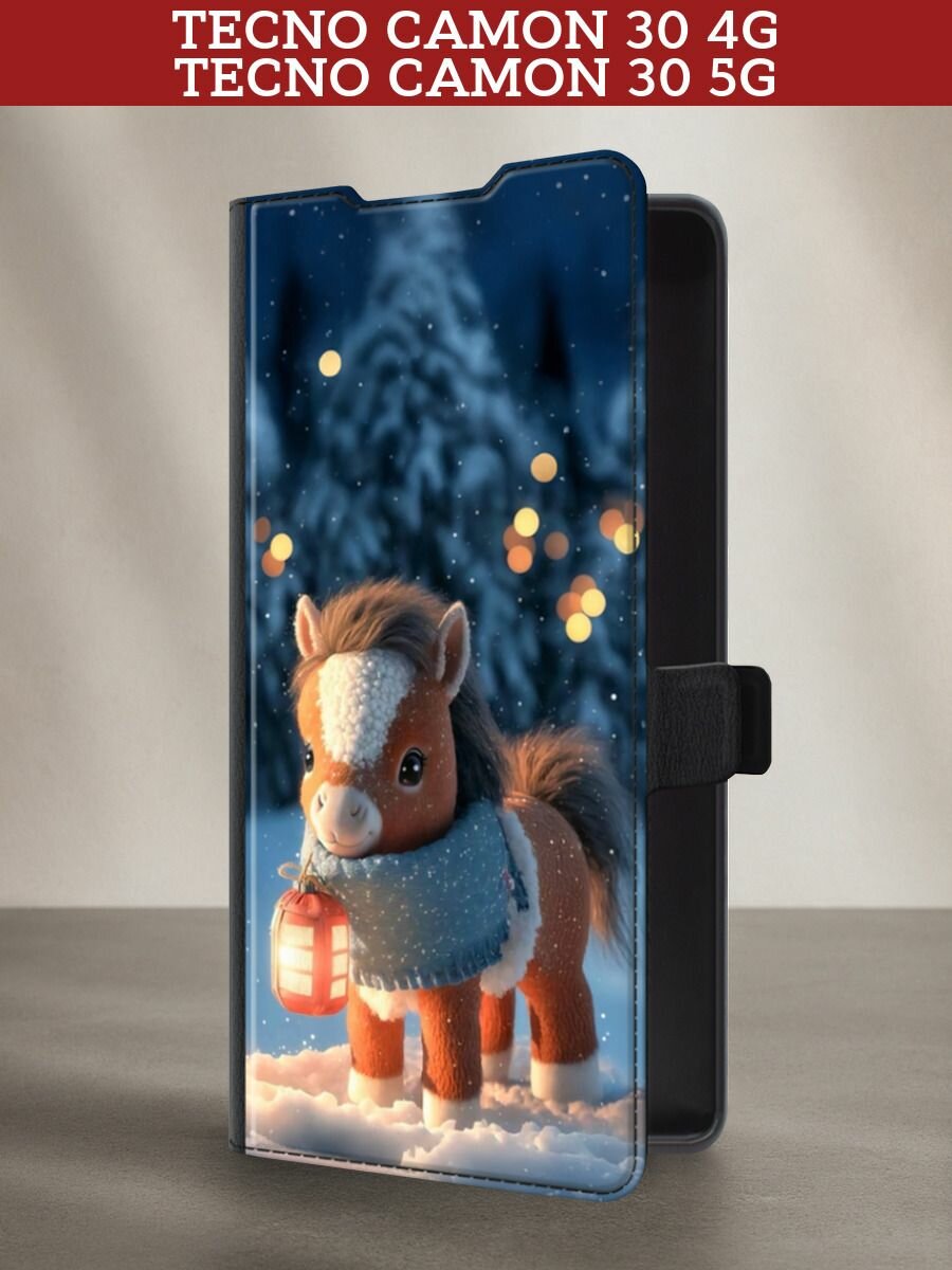 Чехол-книжка на Tecno Camon 30 4G/Tecno Camon 30 5G / Текно Камон 30 4G/Текно Камон 30 5G с рисунком "Пони зимой"
