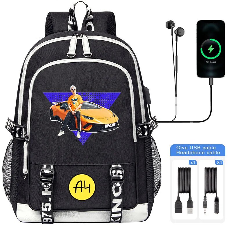 Модный рюкзак а4 мерч с USB, детский рюкзак Merch A4 Lamba Влад, школьные ранцы для девочек и мальчиков, Мужская и Женская дорожная сумка, Черный, Унисекс