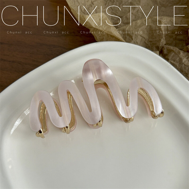 Высококачественная ацетатная заколка для женщин, волнистый стиль, подходит для густых волос, для пучка на затылке, зажим-коготь, зажим-акула, аксессуары для волос, не повреждает волосы