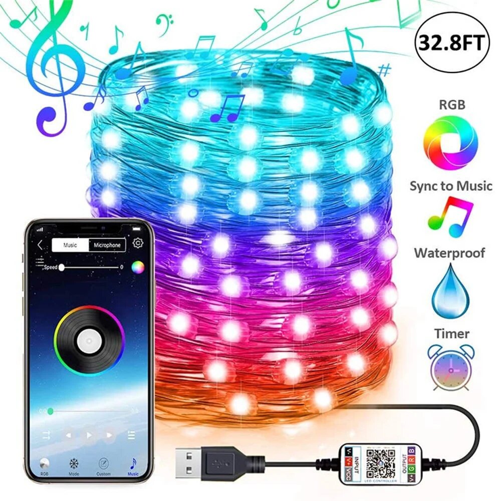 RGB светодиодная гирлянда Viktorovna 10м, 20 LED, 2m