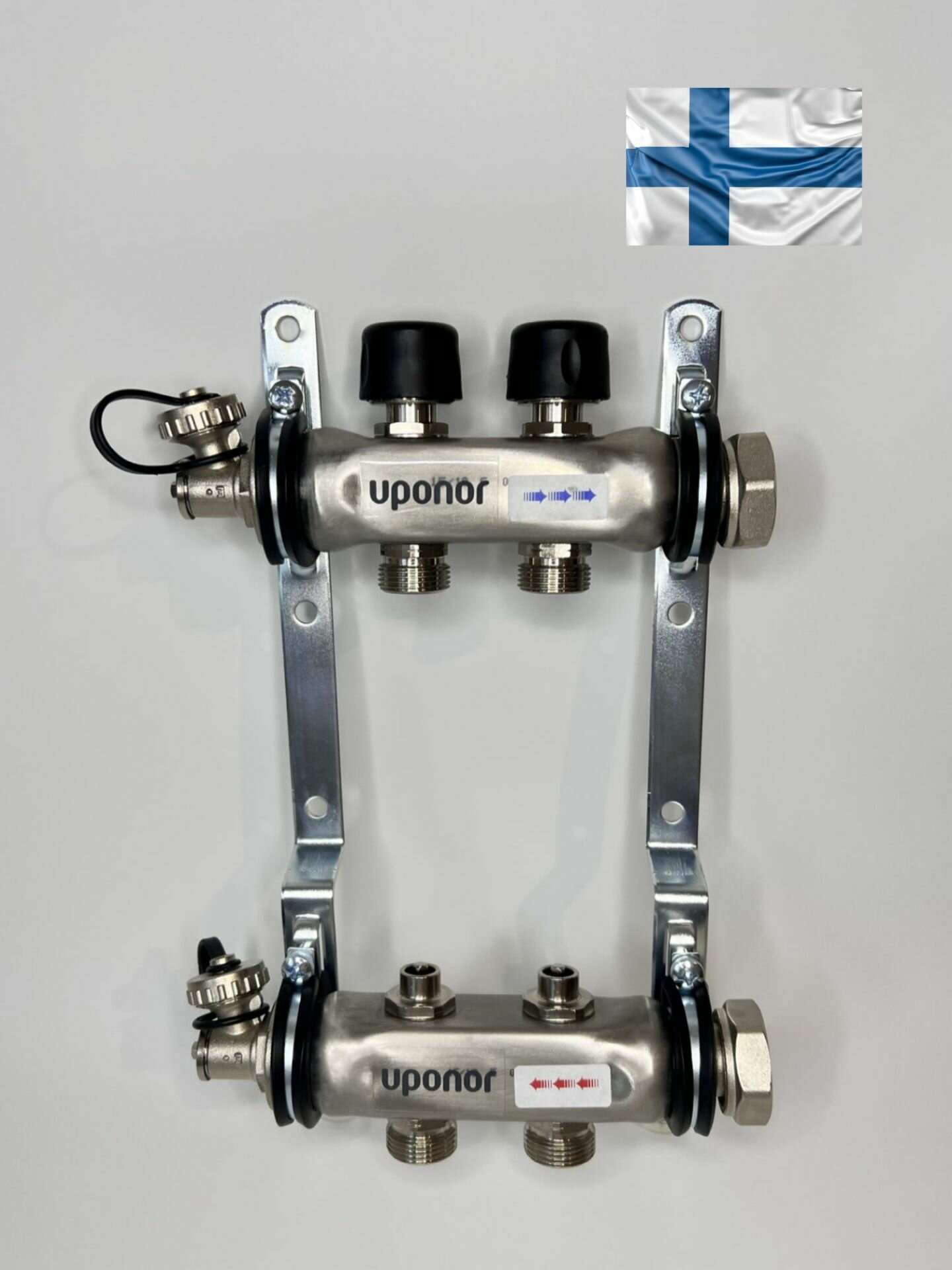 Uponor Vario LS коллектор с клапанами стальной, выходы 2x3/4 Евроконус