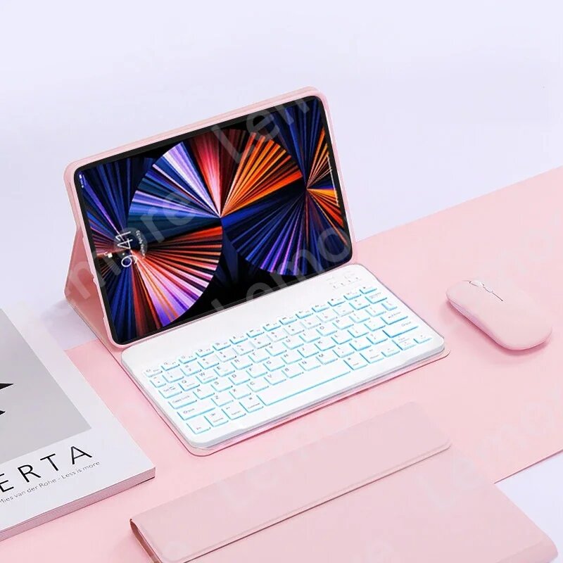Клавиатура Bluetooth с чехлом для планшета 13.2" Pink с мышью