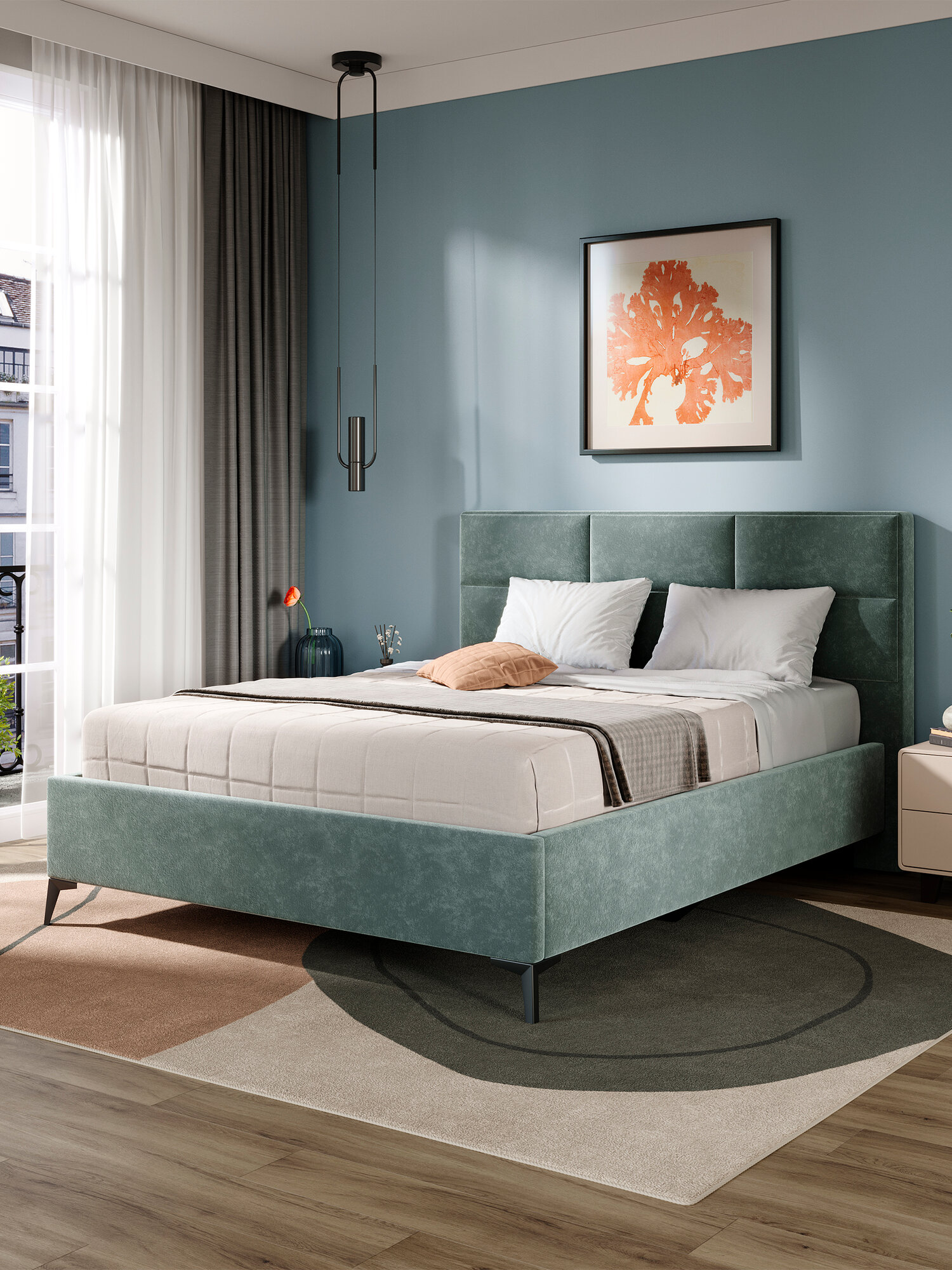 Кровать с ПМ Делана (с подъемным механизмом) Велюр Brut Forest 09