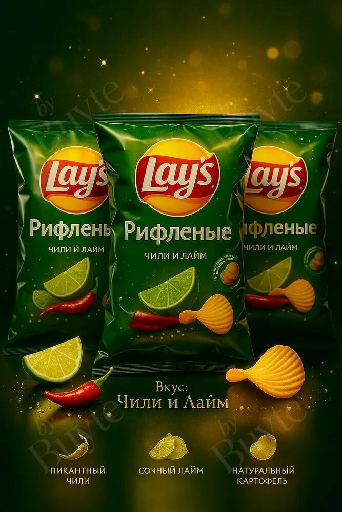 Чипсы картофельные Lay's/ Лейс Рифленые Чили лайм, 3 по 125г