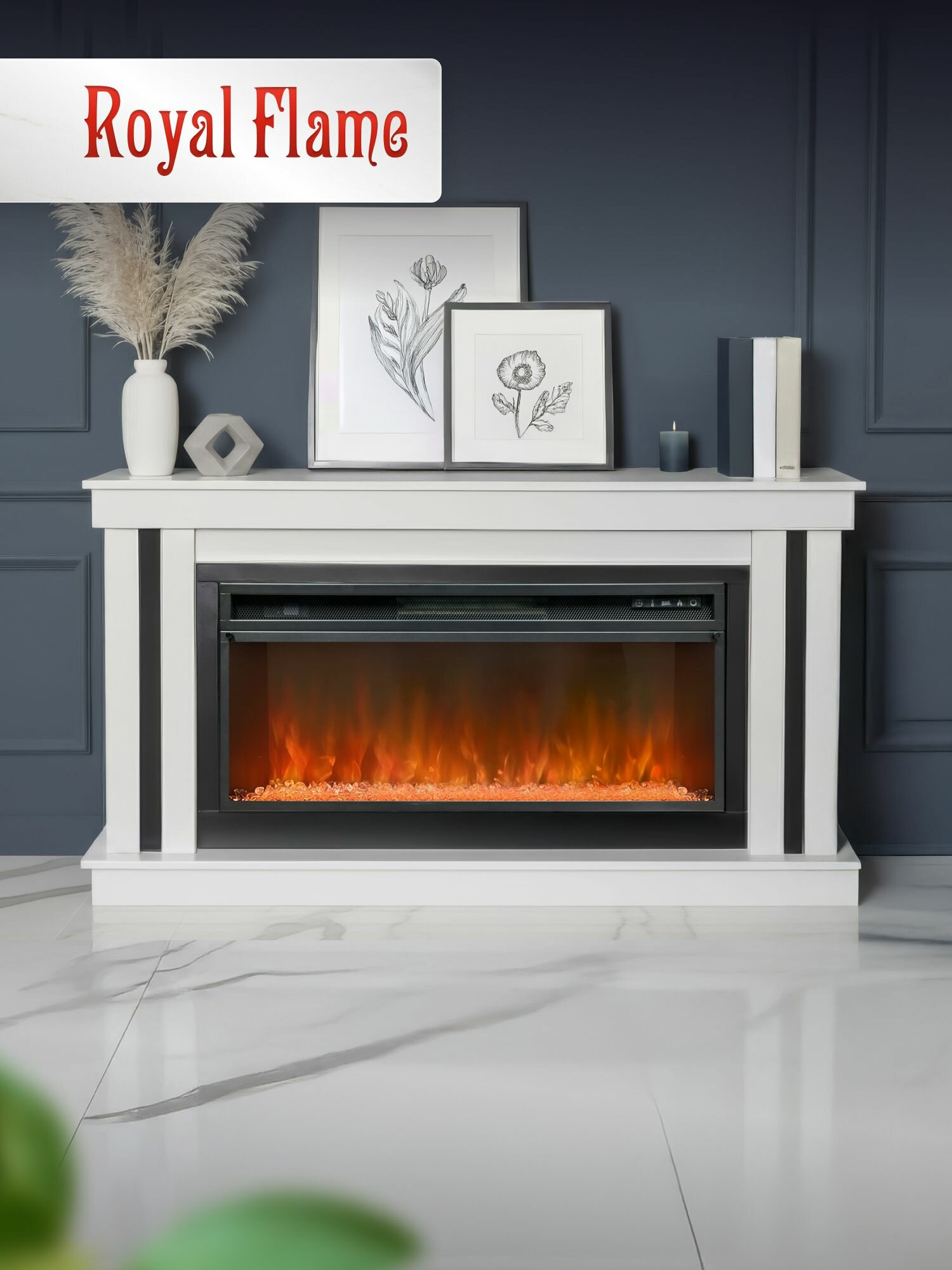 Камин электрический COSMO 42 LED белый, напольный декоративный электрокамин от бренда Royal Flame