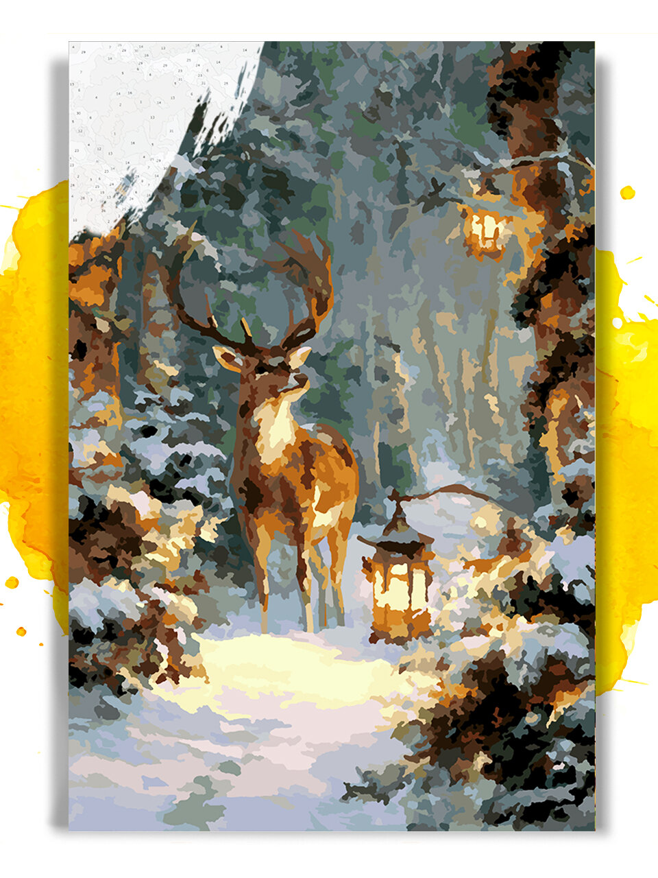 Картина по номерам на холсте Олень в зимнем лесу, 40 х 60 см