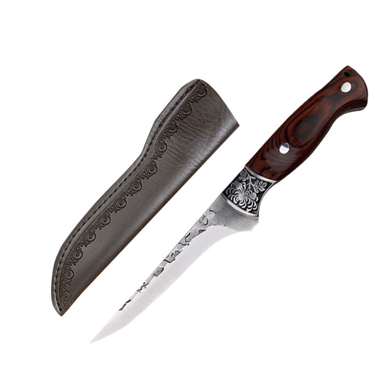 Кованый стальной нож для разделки мяса с гравировкой, бытовой тесак из нержавеющей стали, нож для забоя свинины, говядины и баранины.