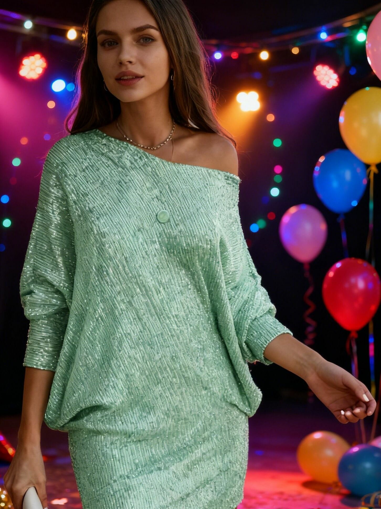 Женское мини-платье с пайетками, сексуальное с одним плечом и длинным рукавом, облегающее коктейльное платье для вечеринки, светло - зеленый - S