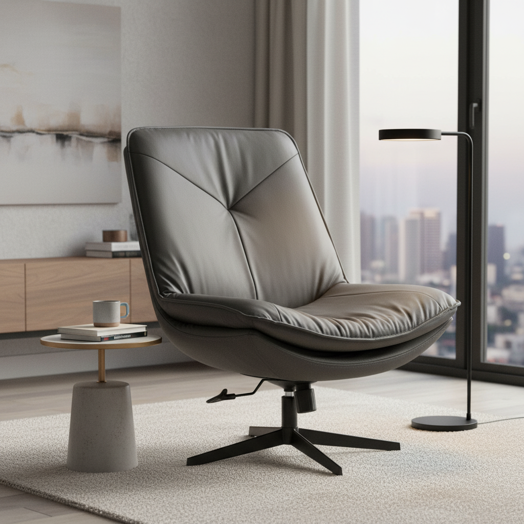 Кресло для отдыха лаунж TetChair Cosmo, велюр/букле, экокожа, светло-серый/графит