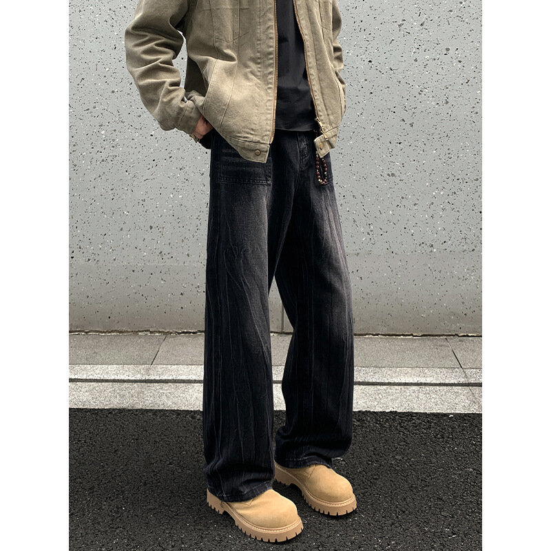 Тренд RONG CH Мужские Джинсы Молния Печать Черные Осень Премиум Деним, Размер_3XL