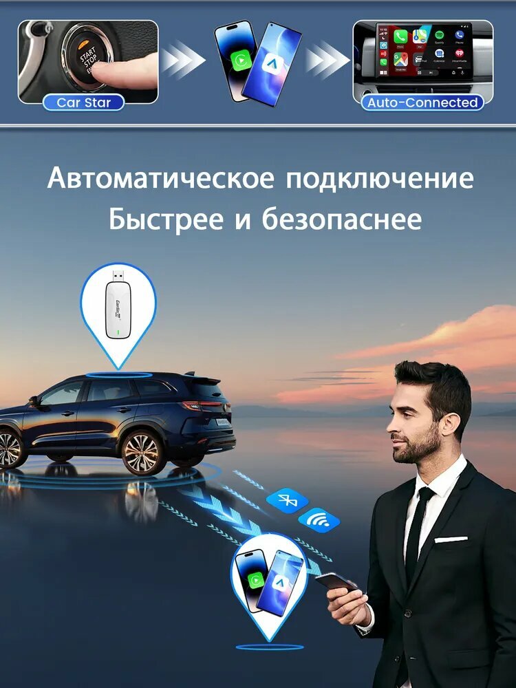 Адаптер CD-чейнджера X1CA-OVA-BW-C, беспроводной CarPlay & Android Auto, автоматическое подключение, для автомобиля — фото 1