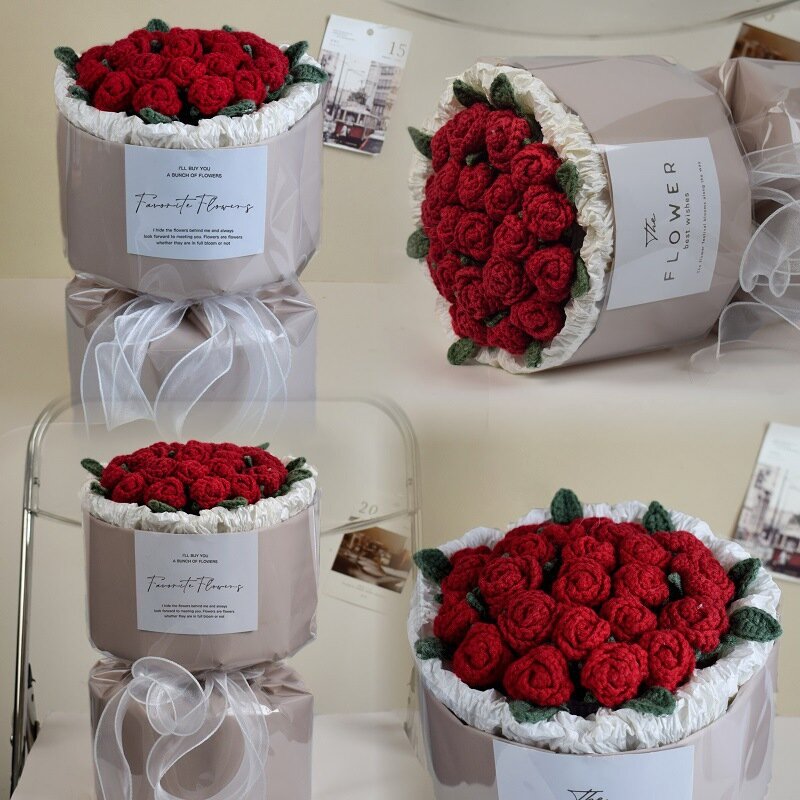 Горячая распродажа SG: ручная вязка розового пледа, вязаный многослойный пузырьковый пряжа, готовый букет, который нельзя открыть