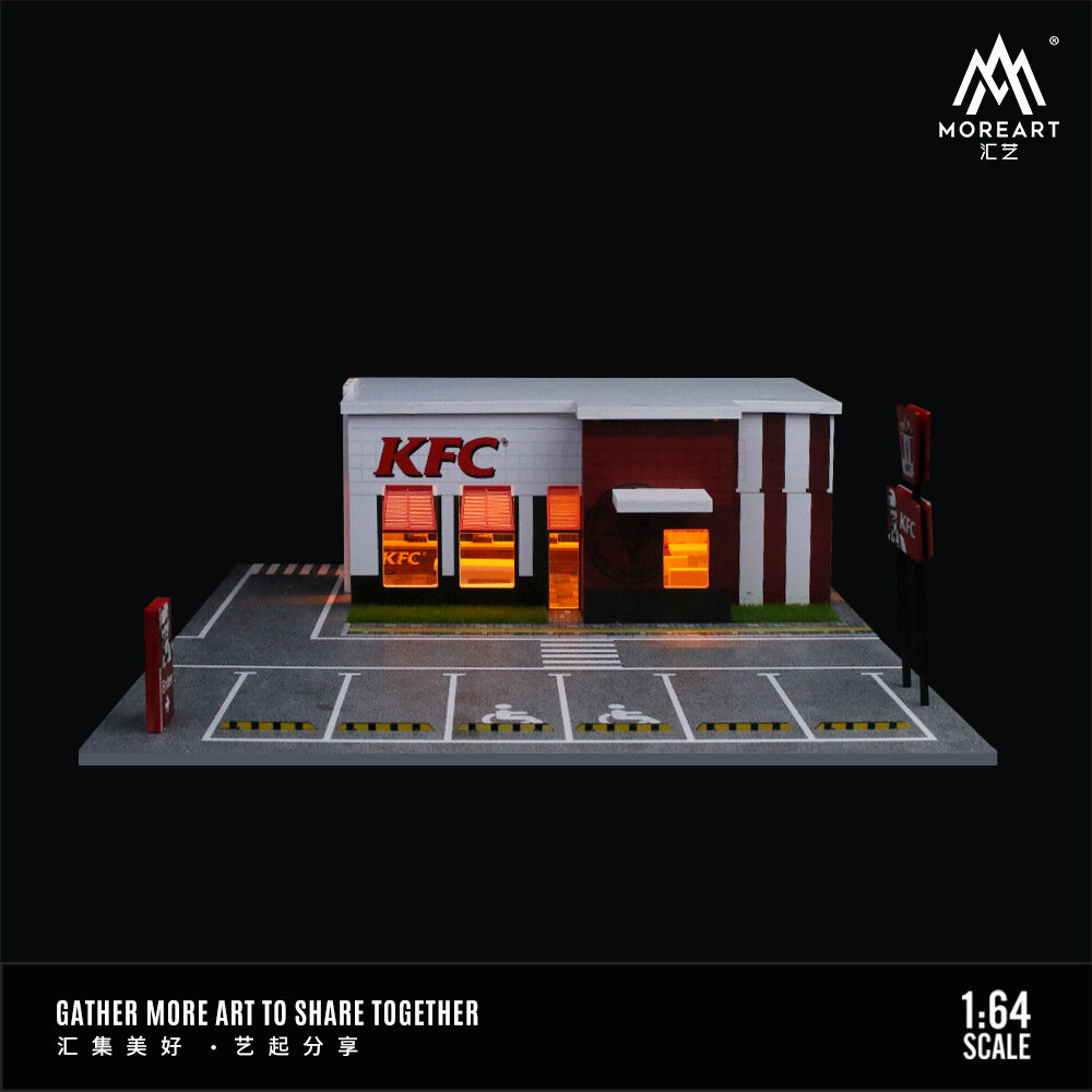 Модель 1:64 масштаба KFC ресторанная сцена парковки с подсветкой, коллекционная фигурка для декора