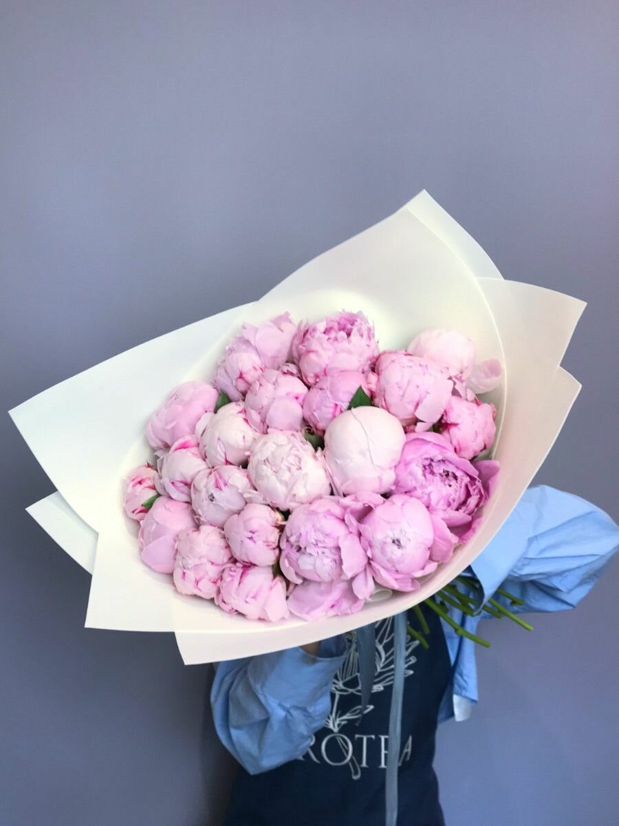 Букет пионов "Сара Бернар" в пленке 25 шт. PROTEA- Студия Цветов