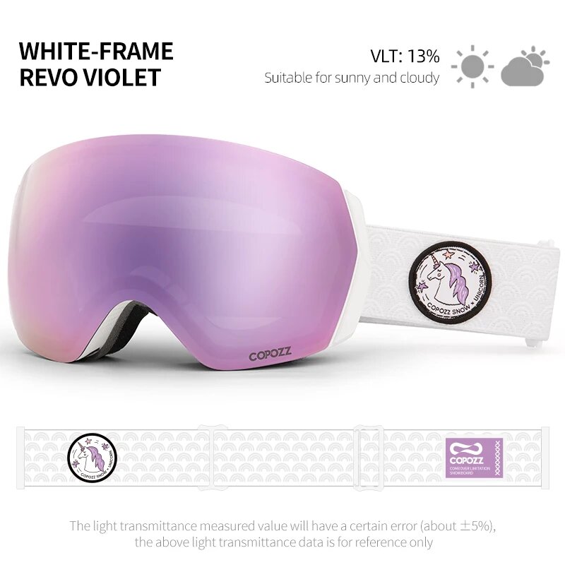 COPOZZ Профессиональные лыжные очки UV400 Сиреневый, White violet