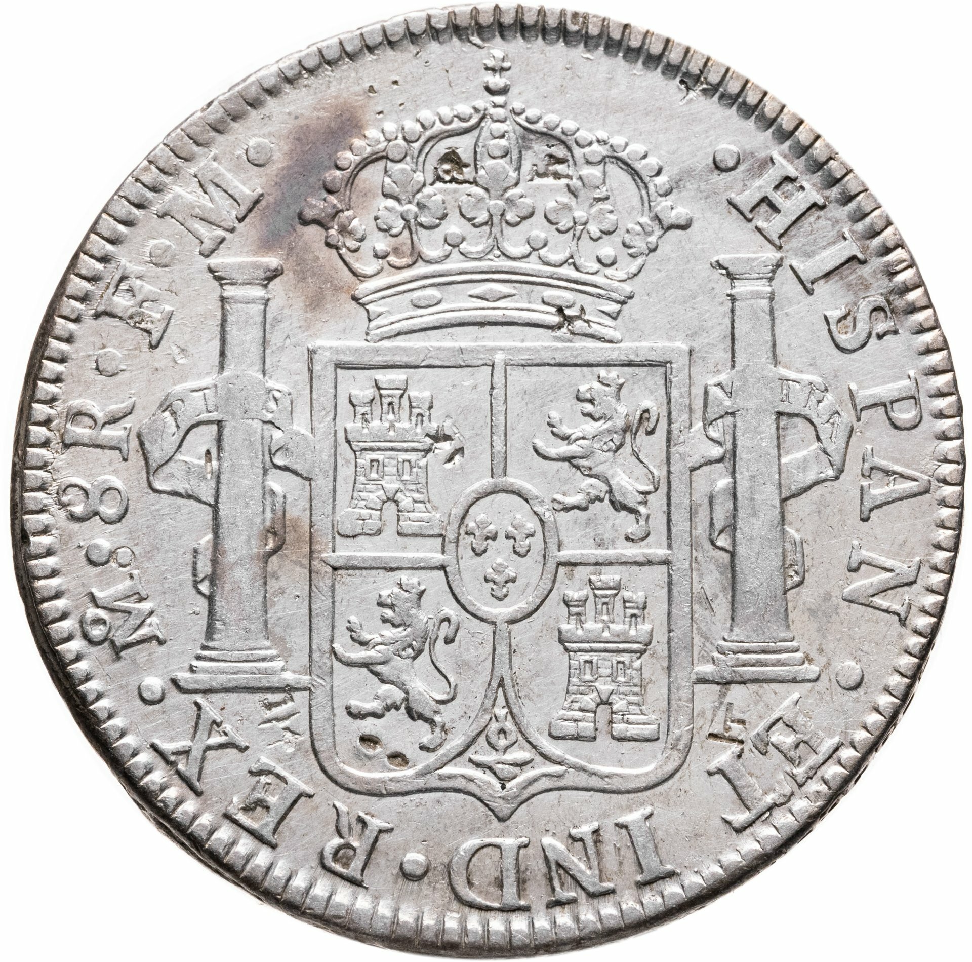 Вице-королевство Новая Испания 8 реалов 1787 Карл III, Серебро 903, в сохранности VF-XF