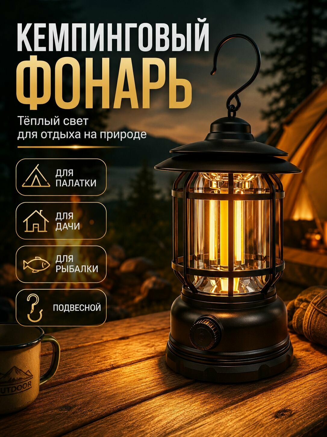 Фонарь для кемпинга, настольная ретро лампа, кемпинговый светильник, для отдыха, путешествий, подвесной