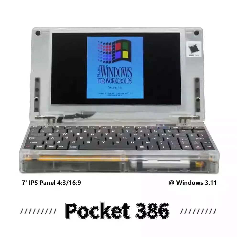 Ретро-миникомпьютер SZBOX Pocket386 386CPU 7" IPS 8МБ DRAM 2ГБ CF