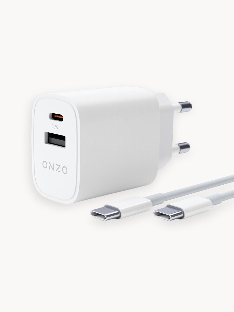 Сетевое зарядное устройство ONZO, USB-C + USB-A, 35Вт, + Кабель USB-C/USB-C, 1м, 35Вт, с поддержкой быстрой зарядки