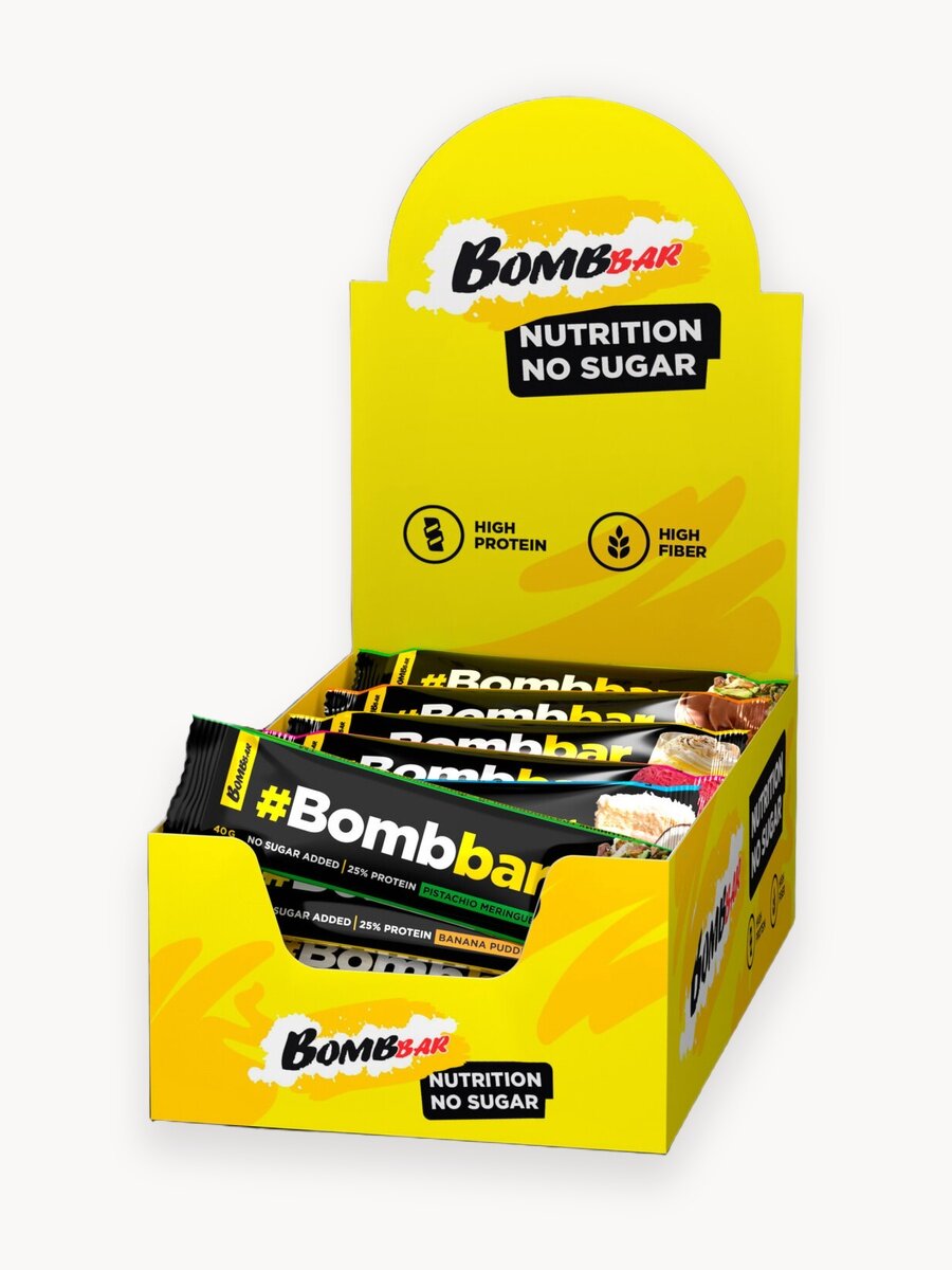 Bombbar Протеиновые батончики в шоколаде без сахара "Ассорти", 30шт х 40г