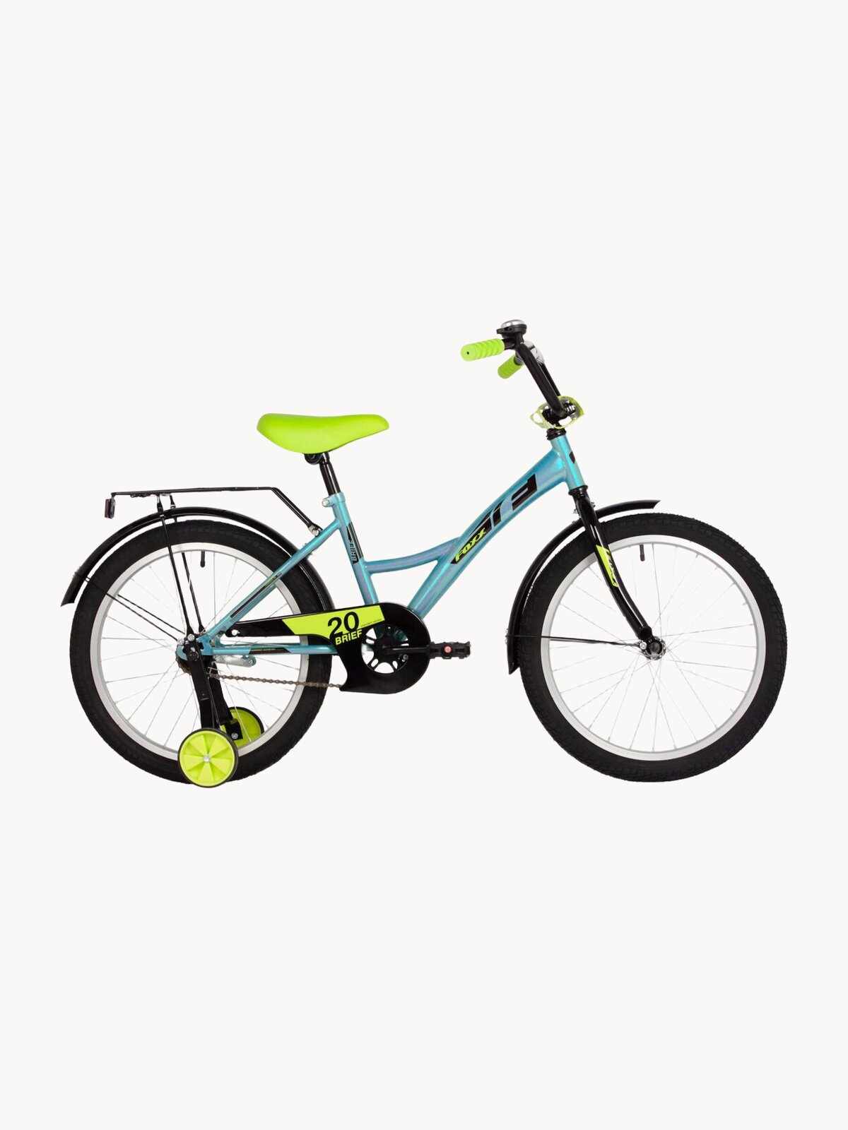 Велосипед FOXX 20" BRIEF зелёно-голубой металлик, сталь, тормоз нож, крылья, багажник.