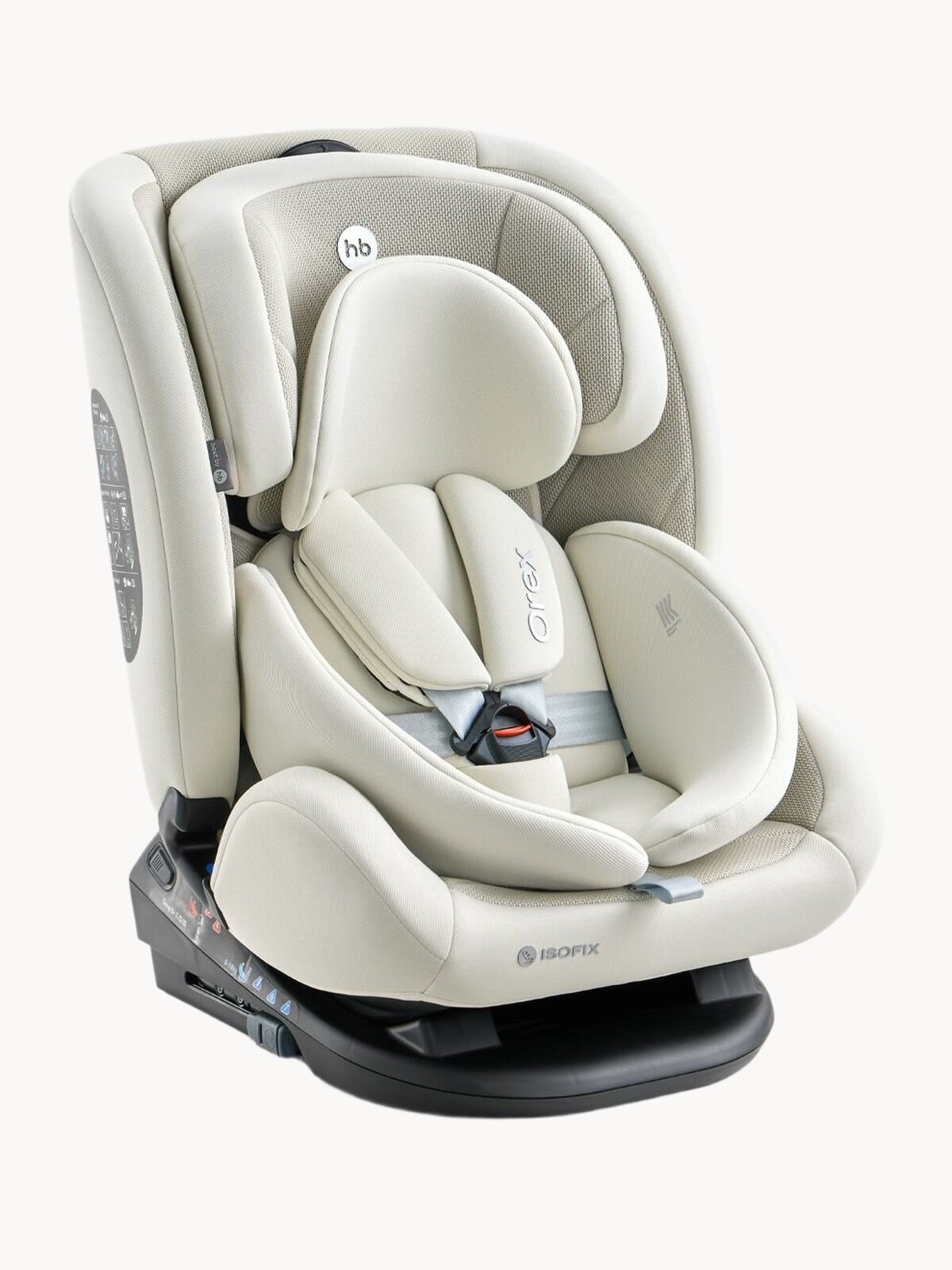 Автокресло детское от 0 до 12 лет Orex Happy Baby группа 0+/1/2/3, крепление Isofix с базой, Top Tether, молочный