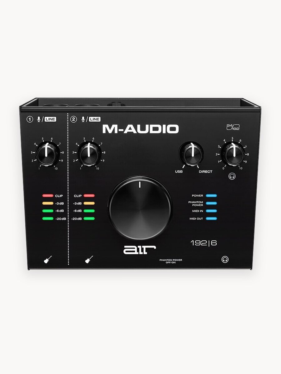 M-AUDIO-AIR192X6 USB аудио интерфейс, 24бит/192кГц, 2x XLR/TRS микрофонный/линейный вход, +48 В, 2x 1/4' TS Jack инструментальны