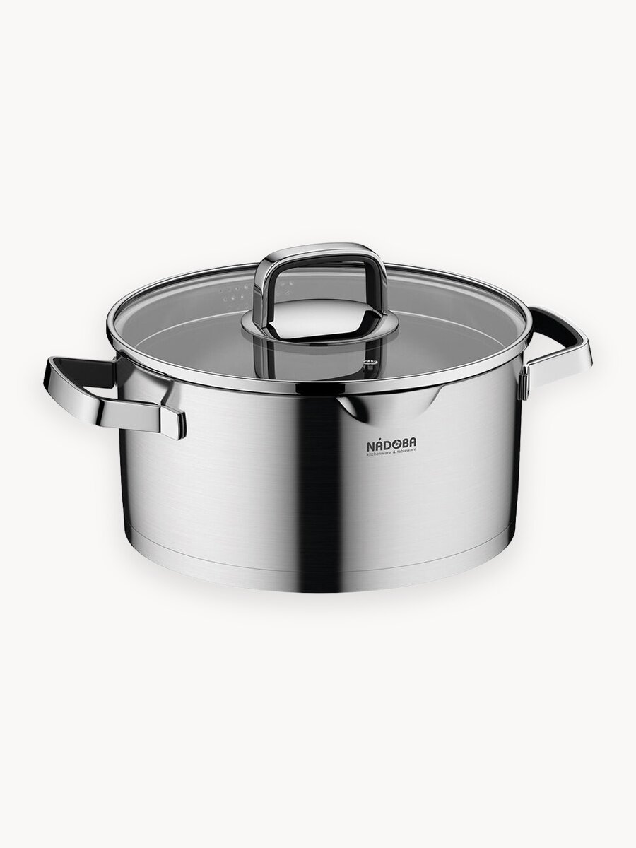 Кастрюля с крышкой NADOBA, DONA, 5,1л, 25 см, нержавеющая сталь, крышка из стекла, для всех плит, подарочная упаковка