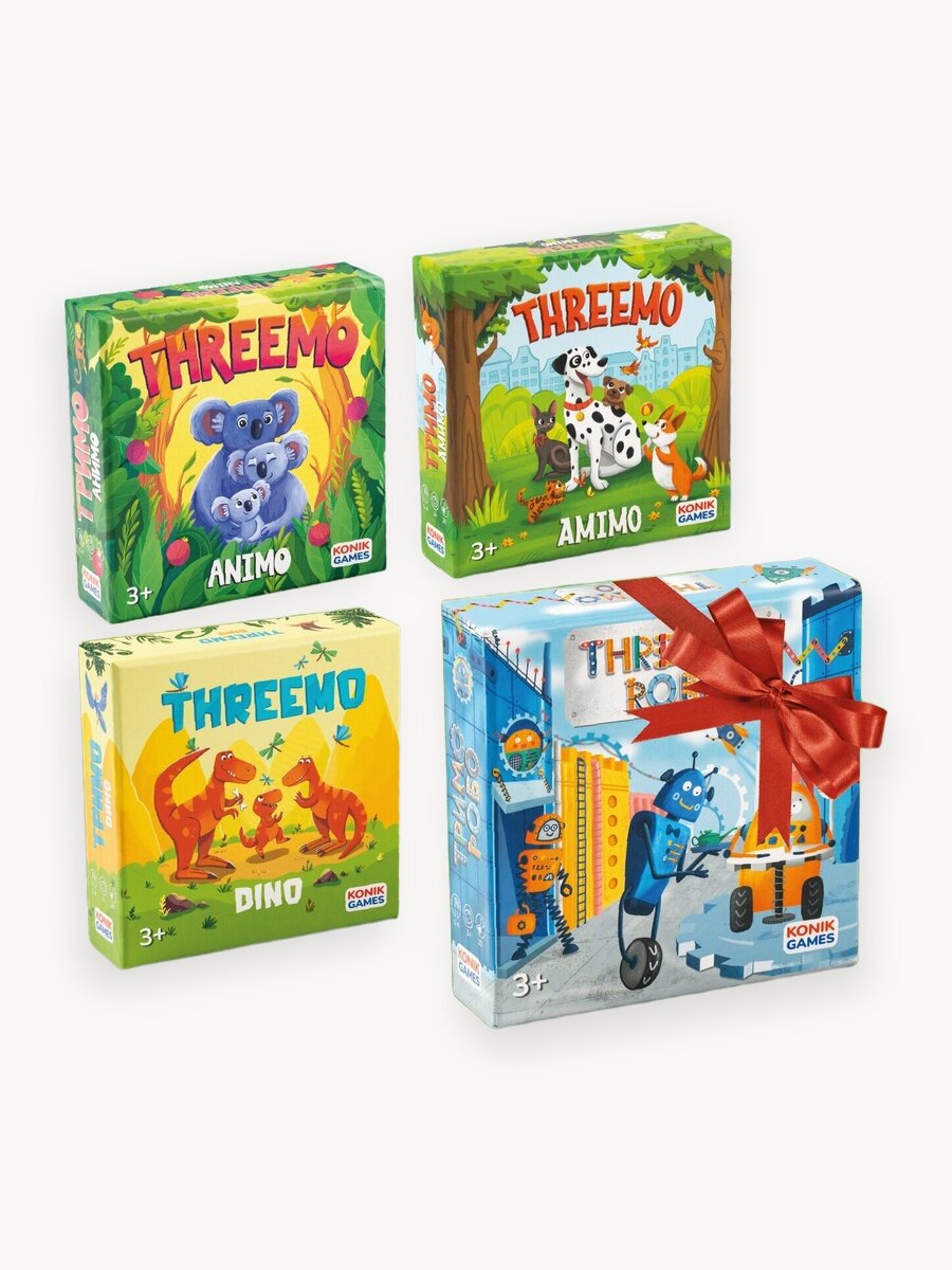 Набор детских настольных карточных игр KONIK GAMES тримо (анимо, робо, дино, амимо), 4 шт