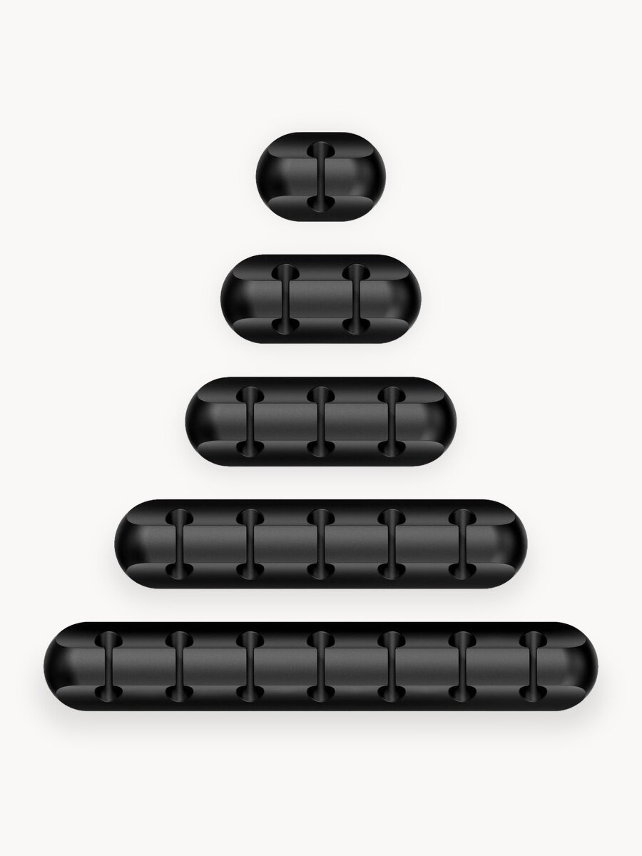 Держатель (зажим) для проводов (фиксатор кабеля) комплект на 7 5 3 2 1 разъёма, самоклеящийся 5 шт, черный