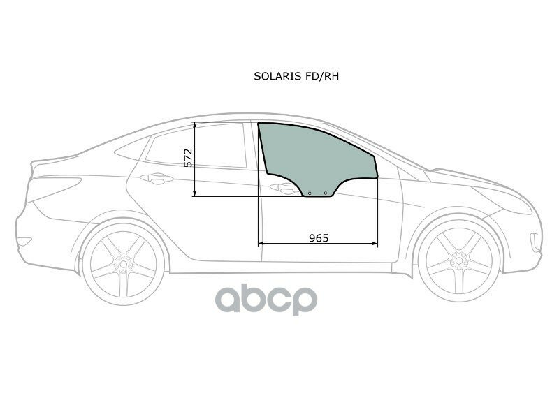 Стекло боковое опускное (Спереди/ Справа/ Цвет зеленый) Hyundai Solaris 10-17 / Kia Rio 11-17 XYG арт. SOLARIS FD/RH