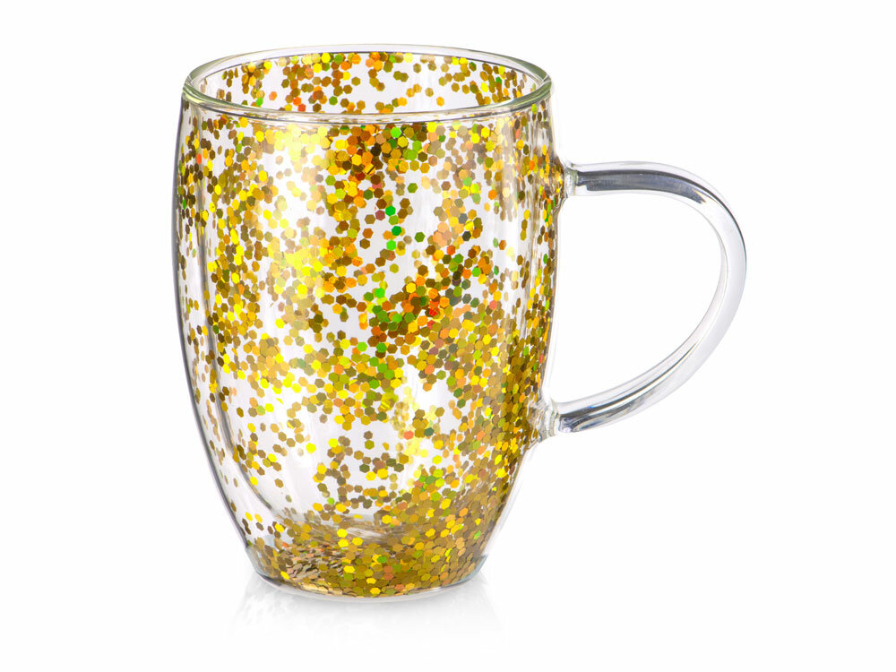 Кружка с двойными стенками с блестками, 290 мл, цвет золотистый