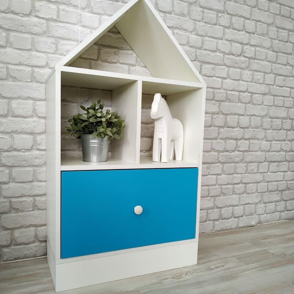 Стеллаж Домик для книг и игрушек, бирюзовый, маленький модуль