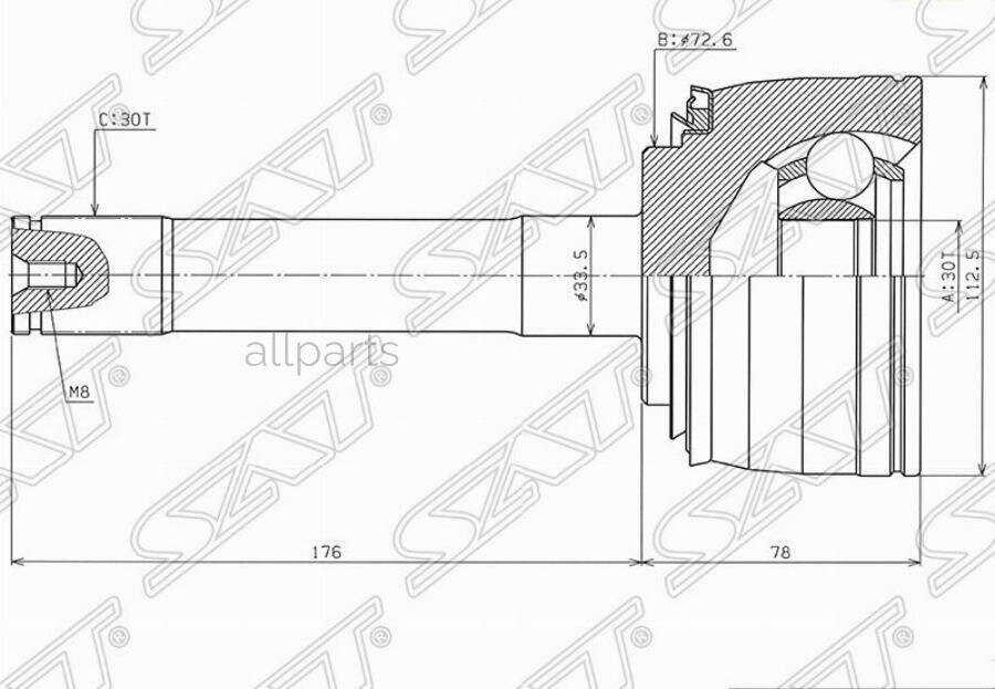 SAT TO-74 Шрус (Спереди/ Наруж) Toyota Land Cruiser (J100) 98-07 / Lexus LX 98-07