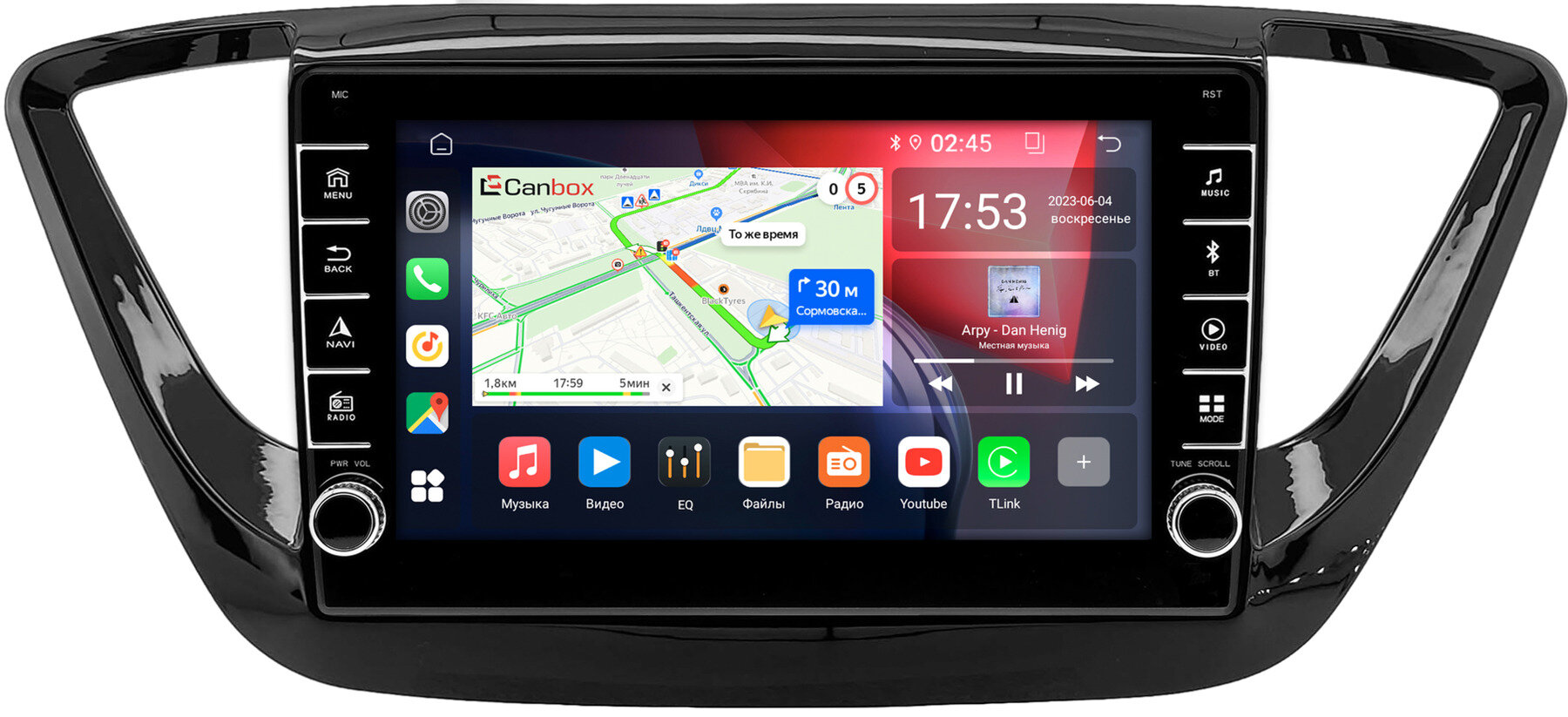 Штатная магнитола Hyundai Solaris 2 2017-2024 (черная, глянцевая) Canbox BGT9-0157 2/32 Android 10 (IPS, DSP, CarPlay)