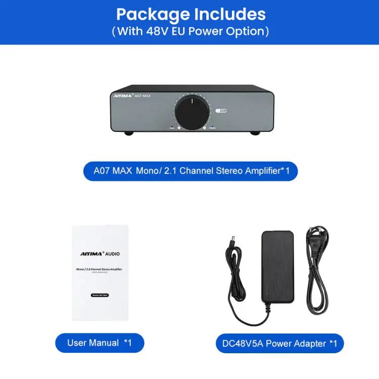 AIYIMA A07 MAX Усилитель мощности 300 Вт with 48V EU Plug