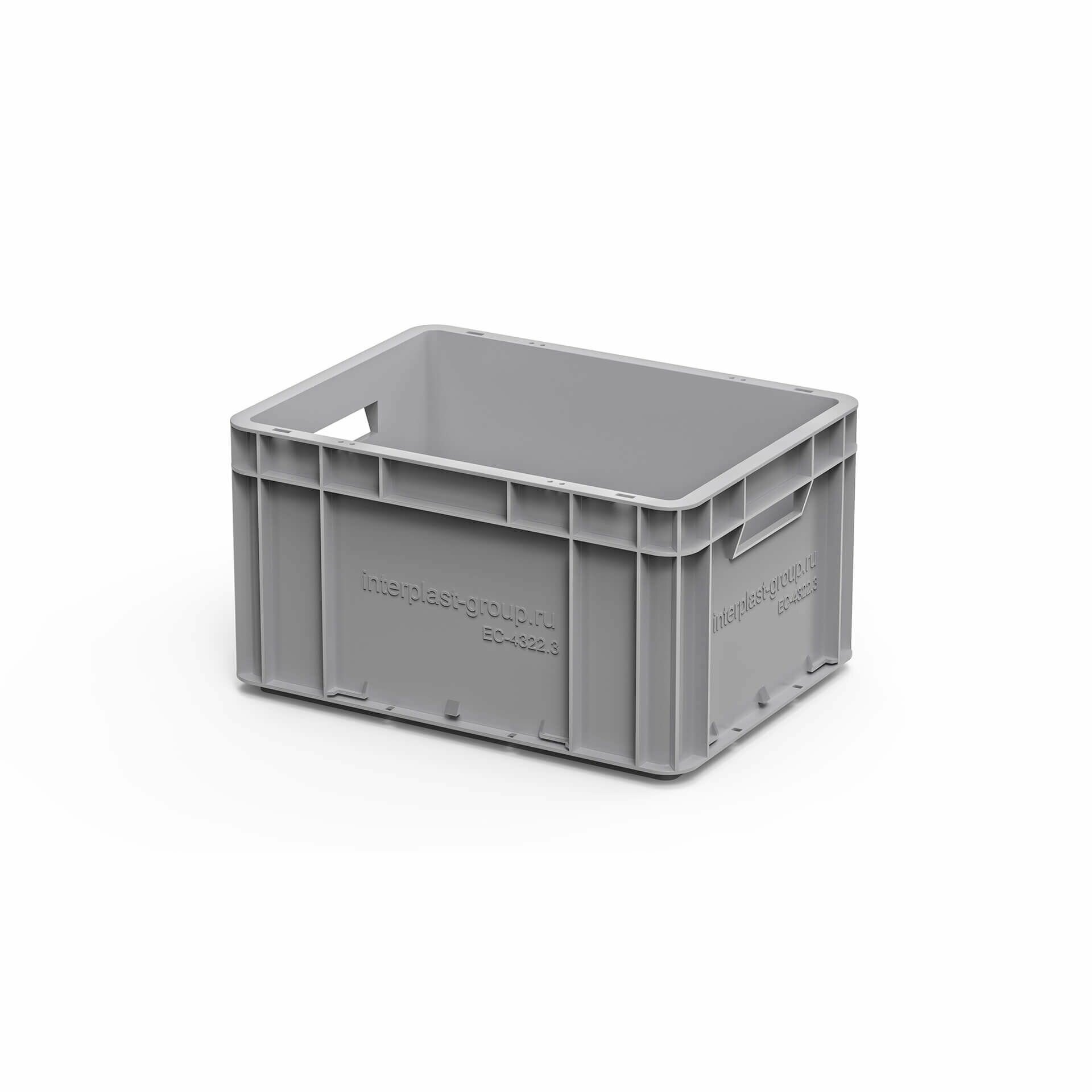 Ящик пластиковый, Евроконтейнер, сплошные стенки, открытые ручки, усиленное дно, 400х300х220 мм, серый