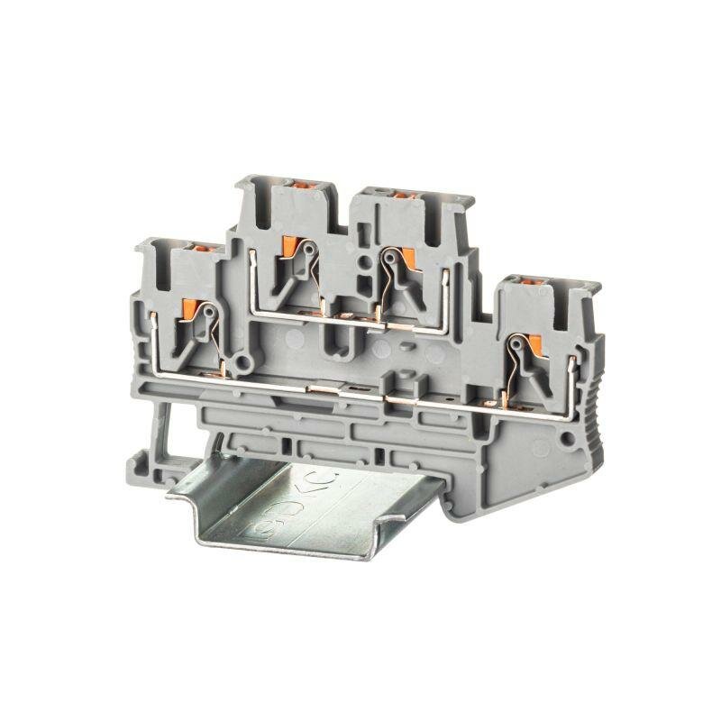 Клемма двухуровневая зажим push-in 4 точки подключения 2.5кв. мм сер. DKC VPRTT-2.5-GY