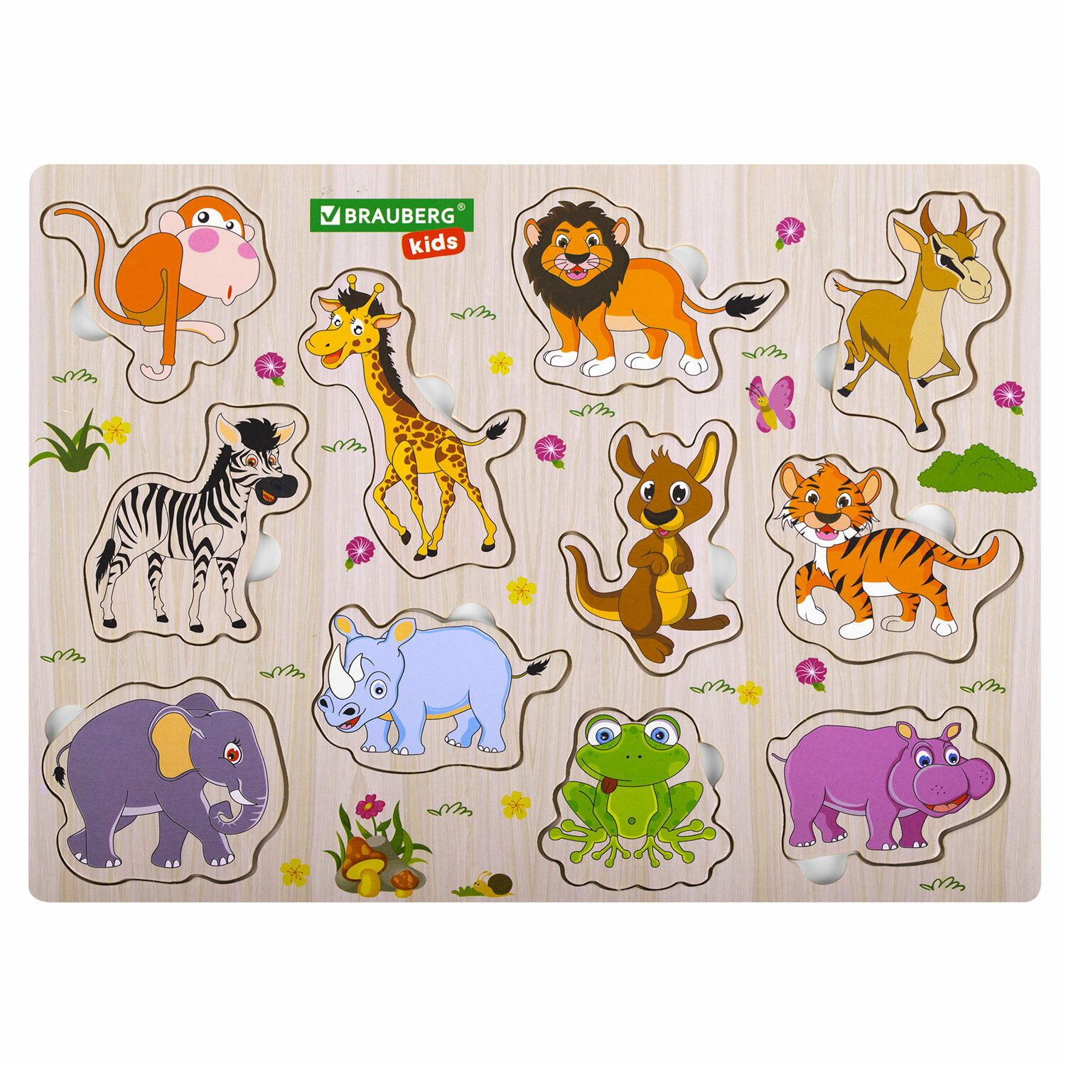 Рамка-вкладыш деревянная развивающая "Животные", 22х30 см, BRAUBERG KIDS, 665256 (цена только за 1 шт.)