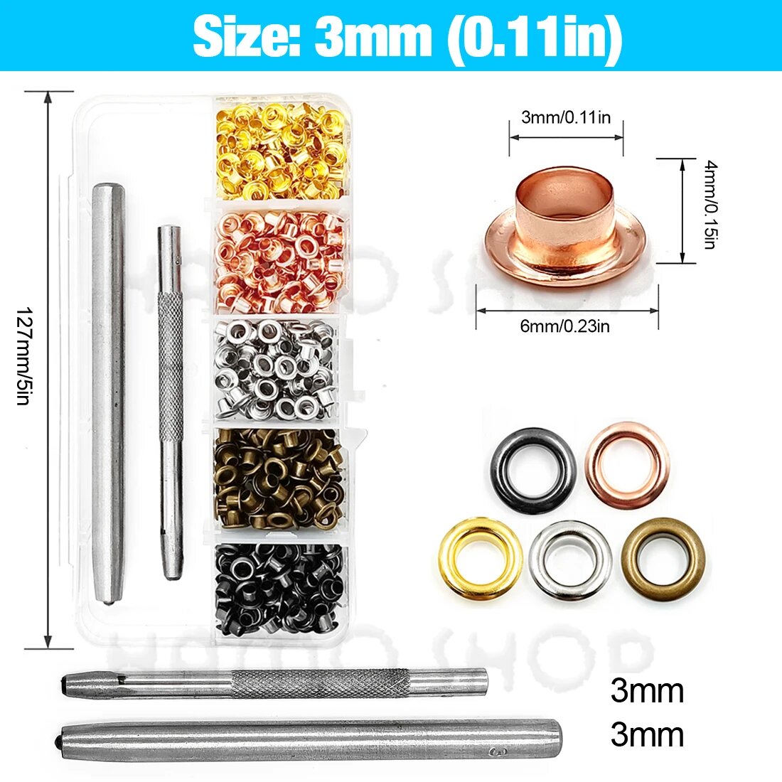 200 шт, набор металлических люверсов, набор инструментов для установки дырокола с коробкой для 3mm