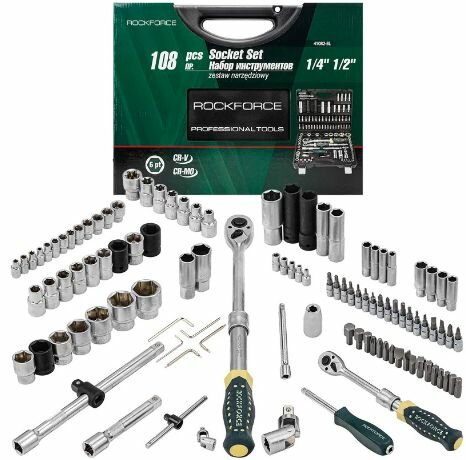 Набор инструментов "ROCK FORCE" RF-41082-5L (1/4", 1/2", 6 граней, 108 предметов, с телескопическими трещотками)