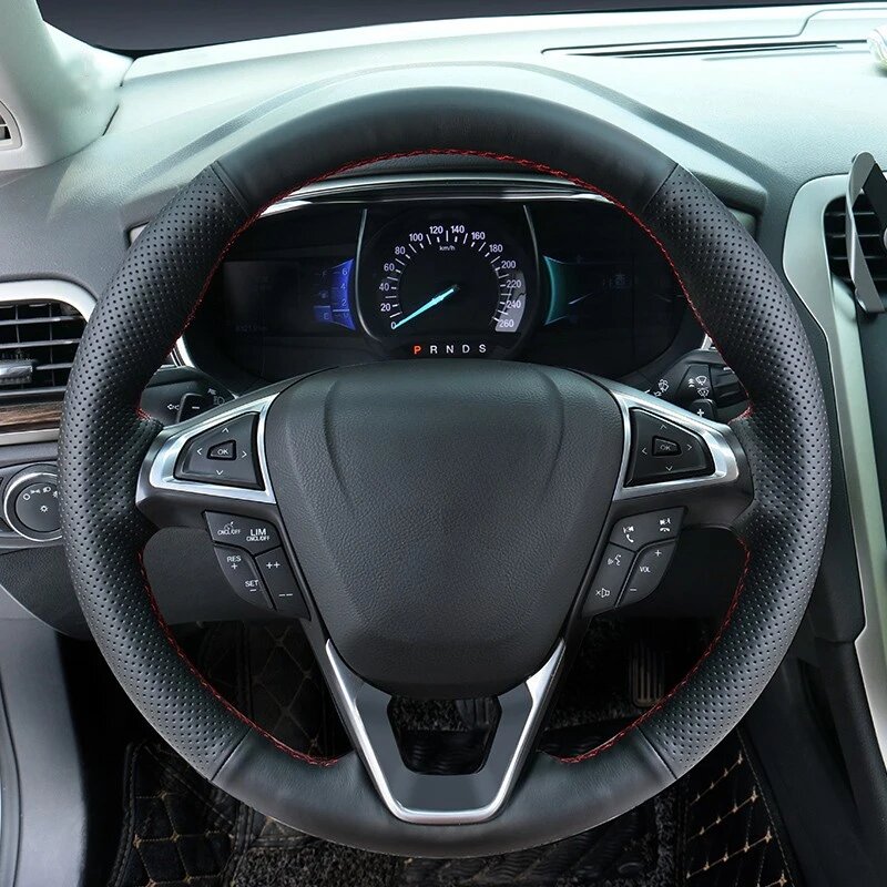 Чехол на руль автомобиля, противоскользящий чехол из искусственной кожи для Ford Mondeo Fusion EDGE 2013-2020 Galaxy 2016-2020 S-Max 2012-2020 Black Thread