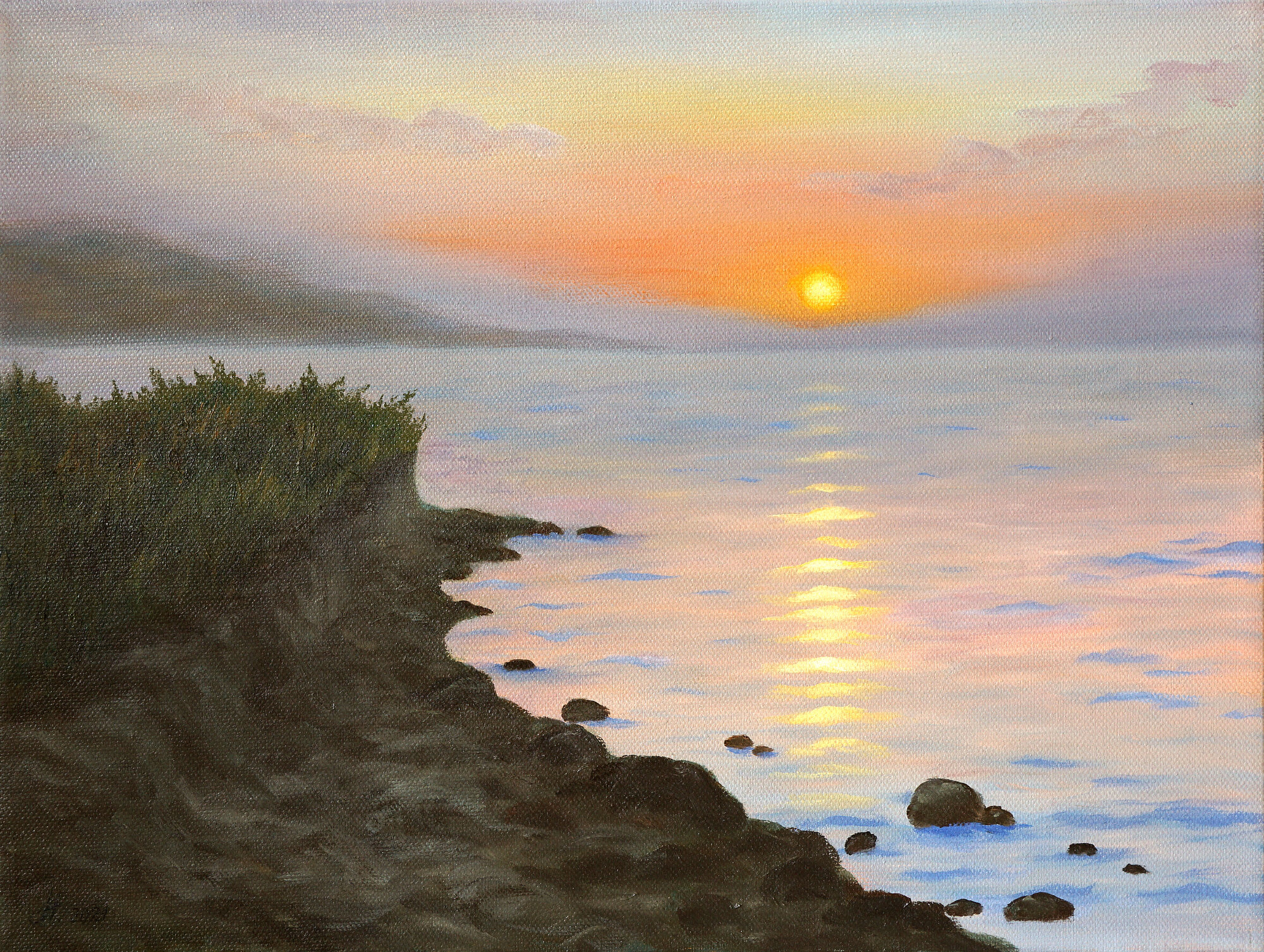 Рассвет на море • Морской пейзаж • Масляная живопись • Картина ручной работы