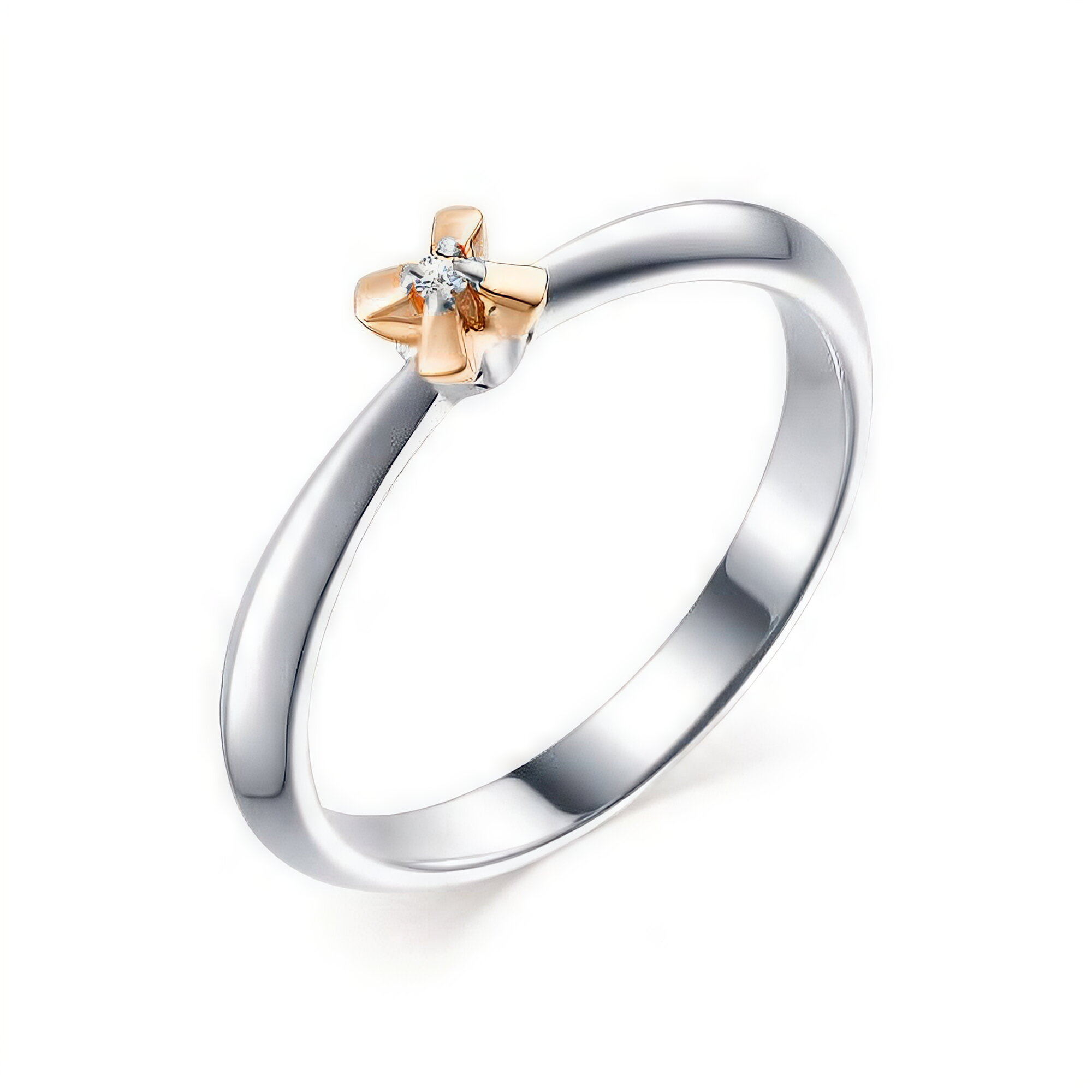 Кольцо, красное серебро, золото, 585, 925 проба, бриллиант