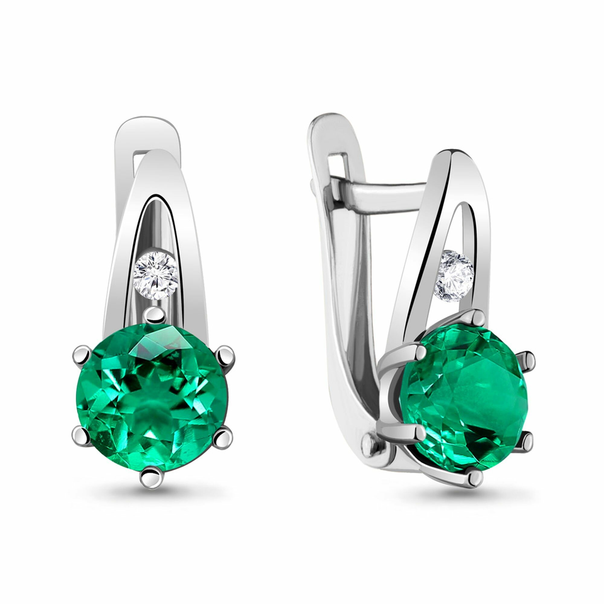 Серьги, серебро, 925 проба, родирование, изумруд синтетический, фианит