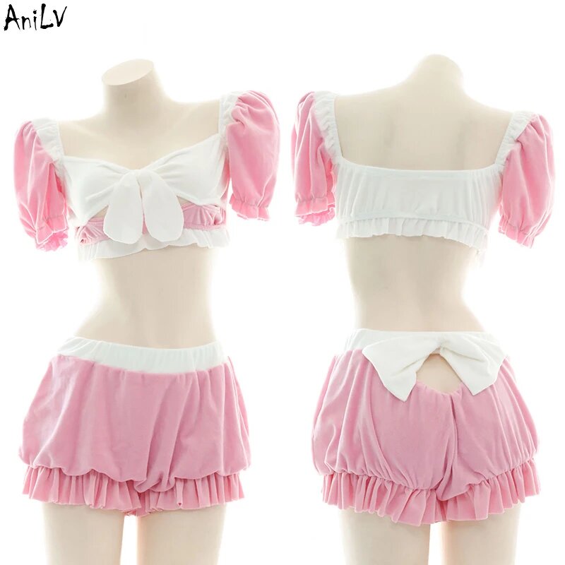 AniLV Аниме Лолита Костюм Девушка Горничная Розовый Синий J